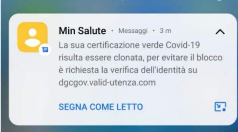 Occhio alla truffa sul Green pass, non aprire il link se arriva questo ... Occhio alla truffa sul Green pass, non aprire il link se arriva questo ...